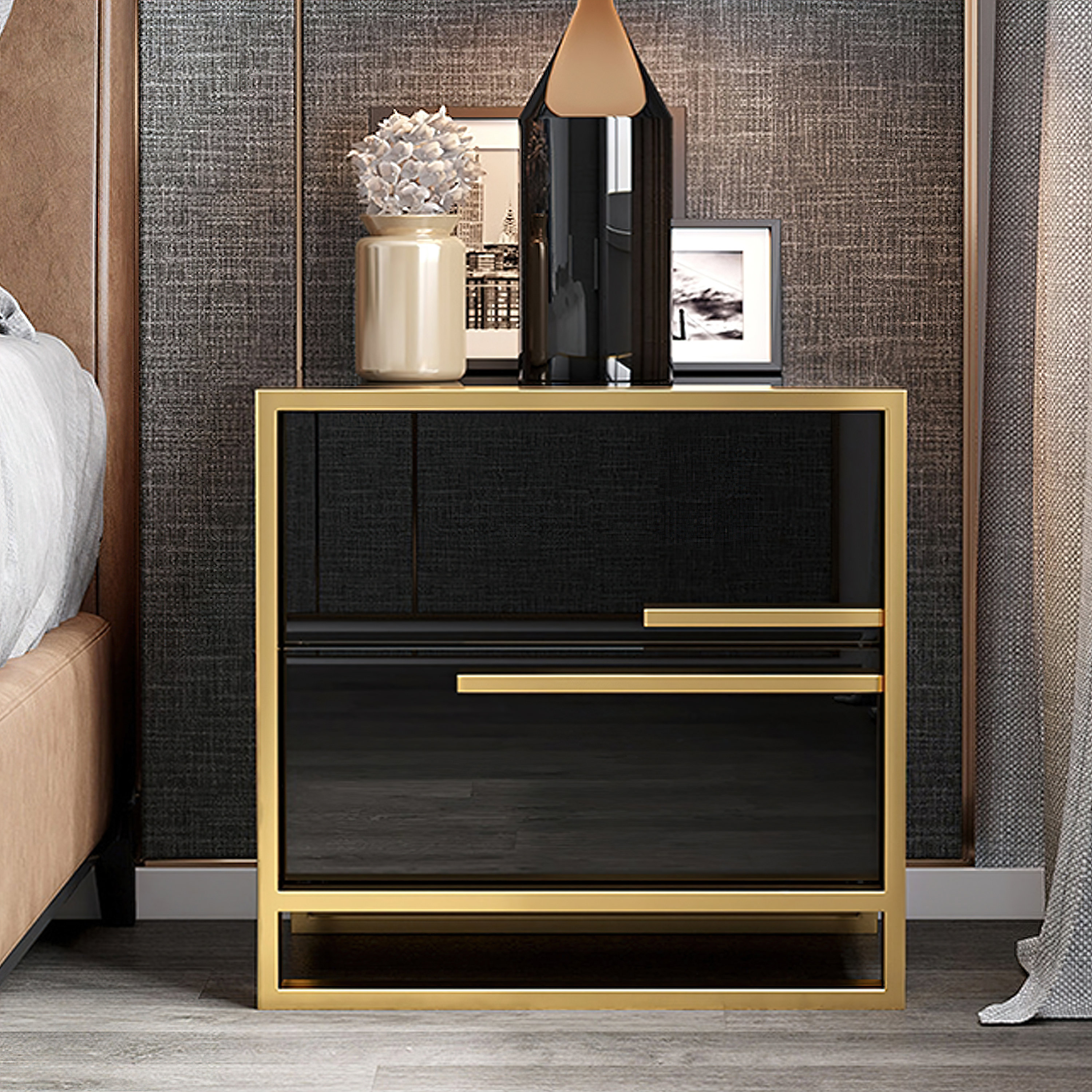 Everly Quinn Black Nightstand Minimalist Design In Gold Reviews Wayfair